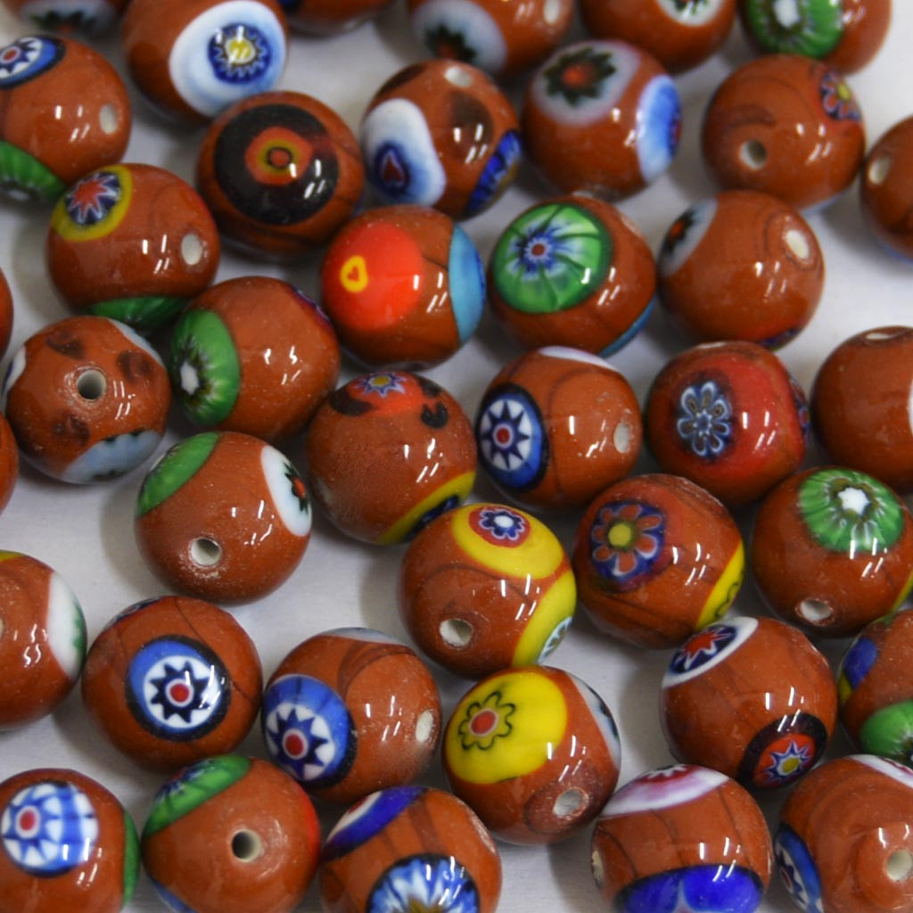Murano Italiano Decorado Millefiori Marrom 10 mm 709147 - Muranos ...