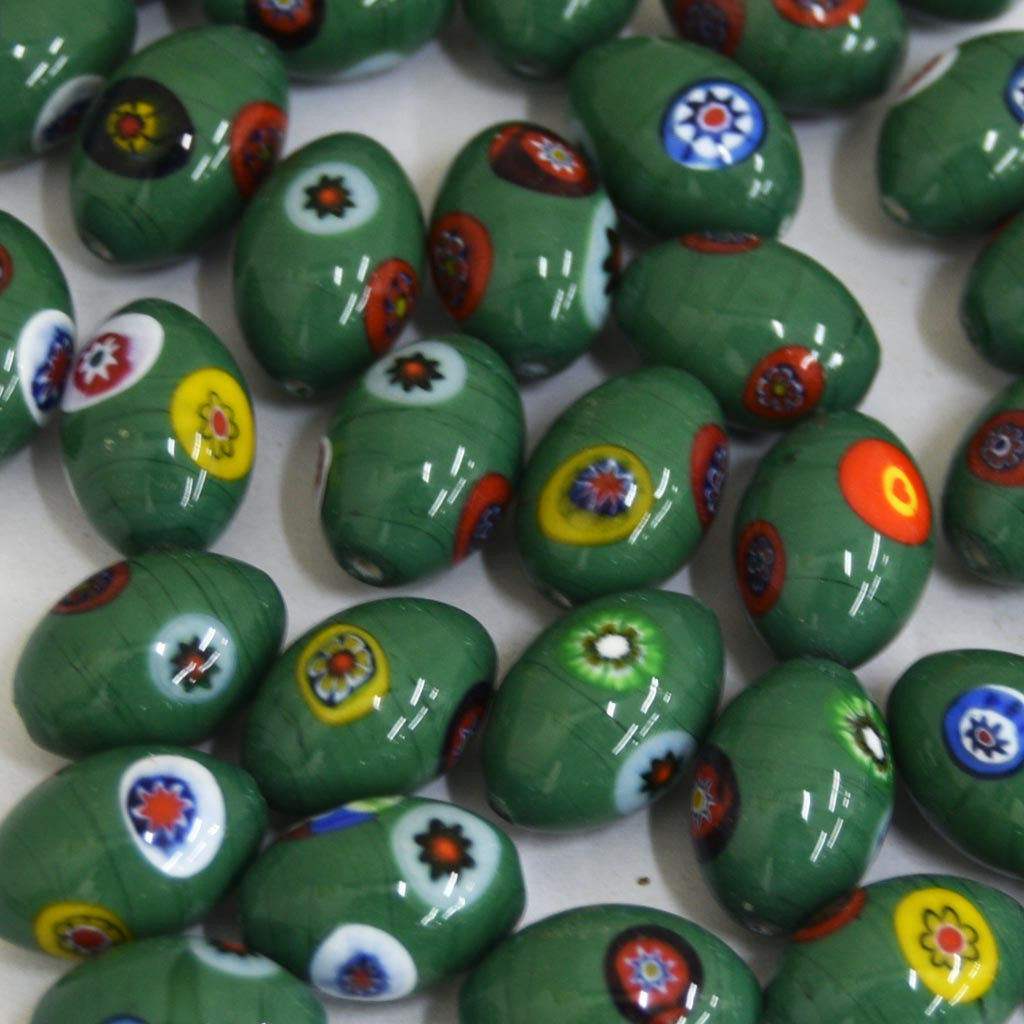Murano Italiano Decorado Millefiori Verde 16/11 mm 709156 - Muranos ...