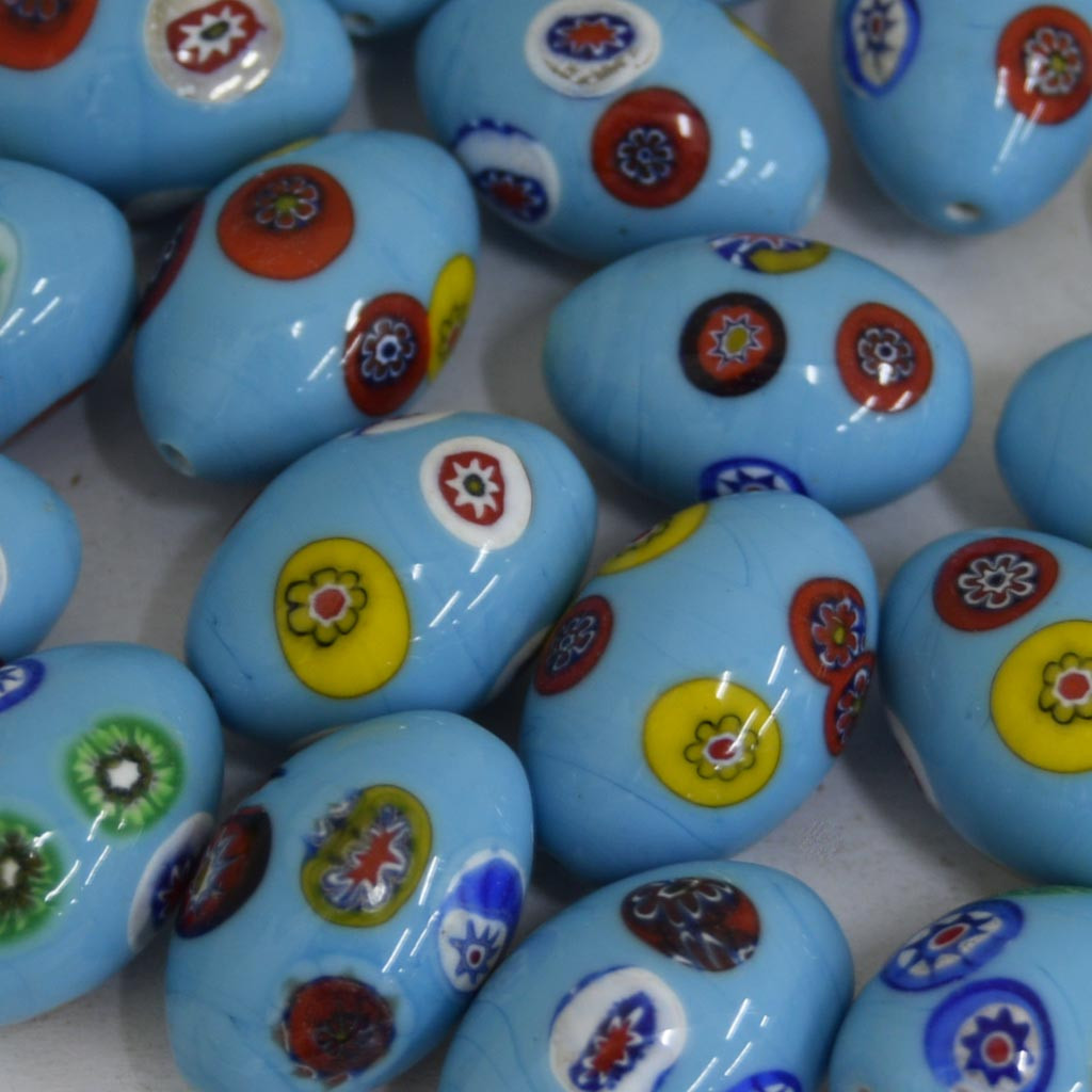Murano Italiano Decorado Millefiori Azul Claro 22/14 mm 709165 ...