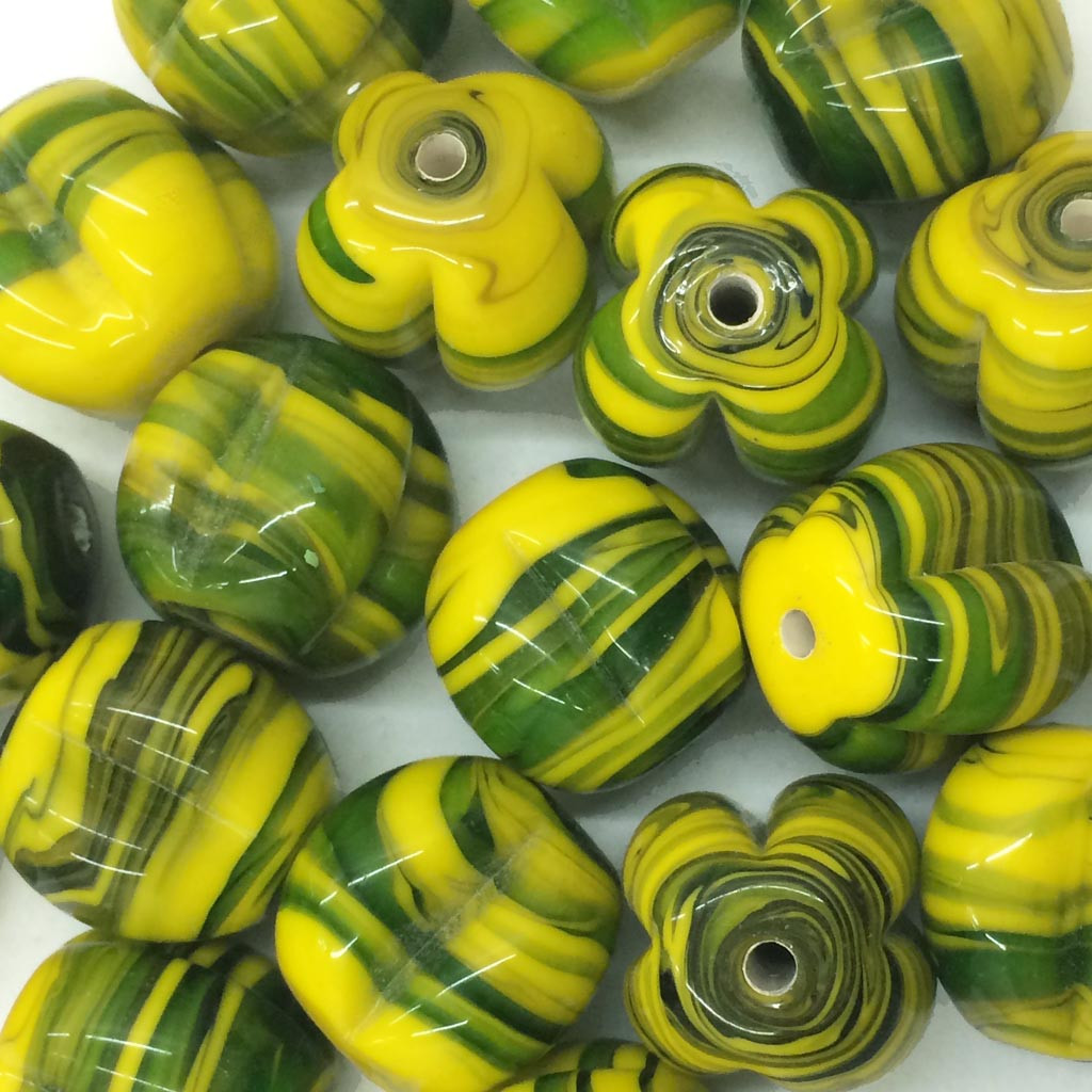 Murano Italiano Decorado Pitanga Rajado amarelo/verde 18/19 mm 710203 ...